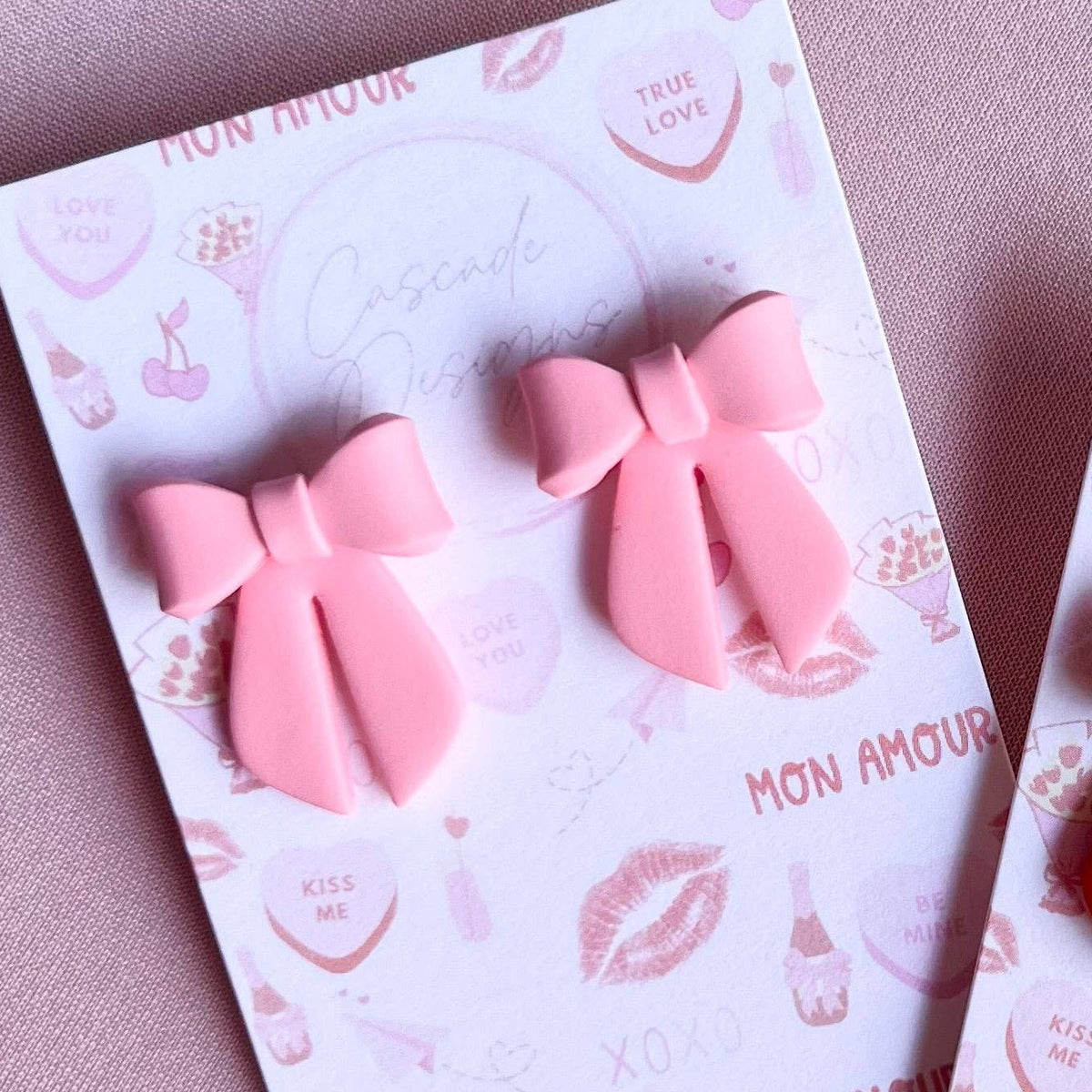 The Lover - Pink Ribbon Stud Clay Earrings – River City Coffee and Goods