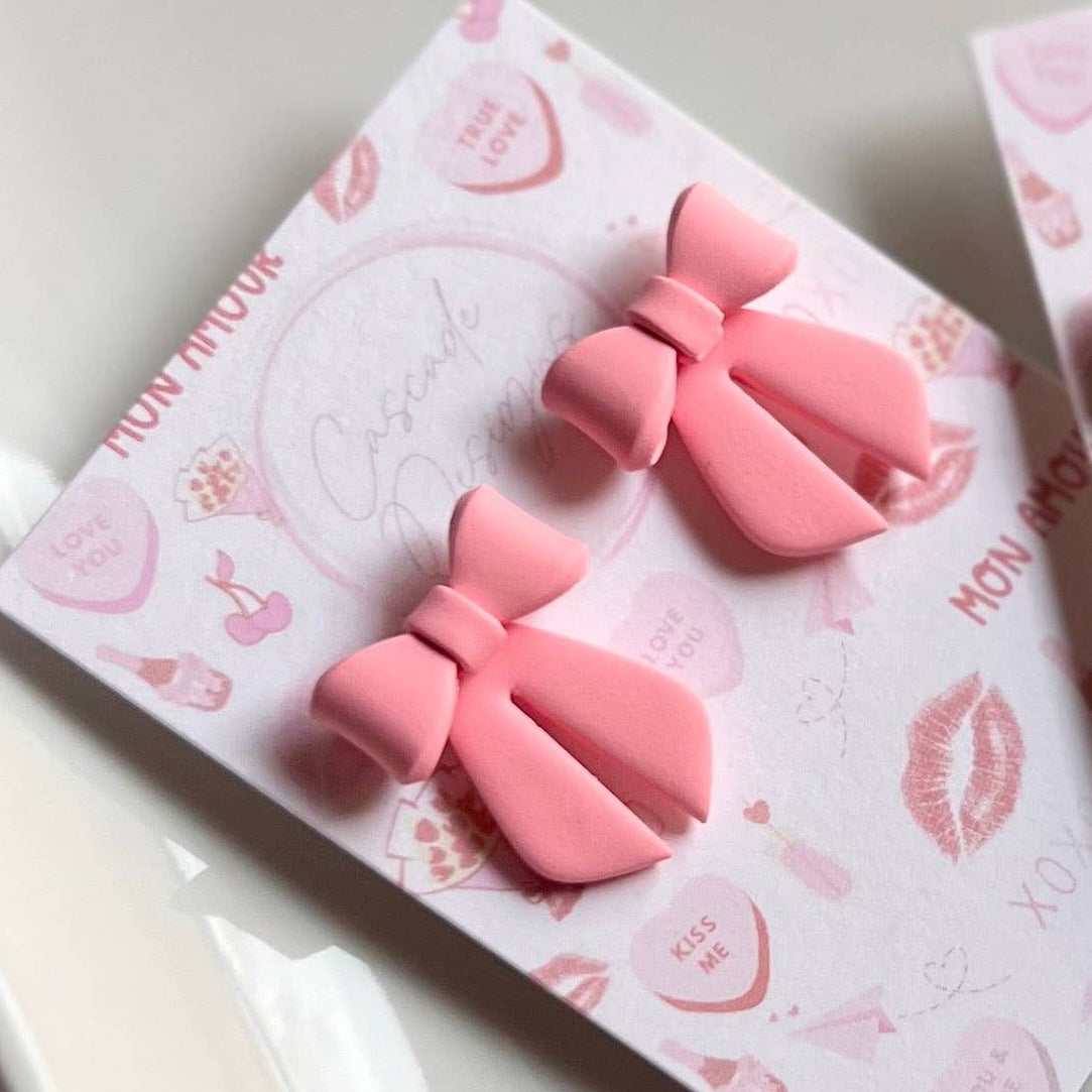 The Lover - Pink Ribbon Stud Clay Earrings – River City Coffee and Goods